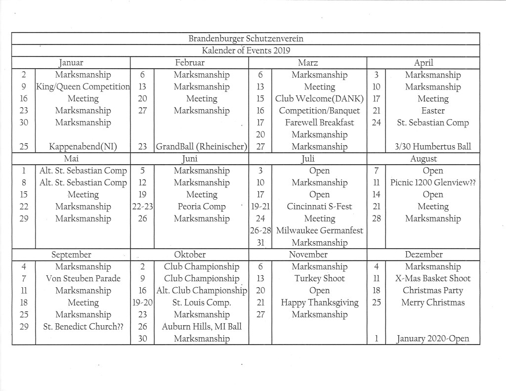 Calendar – Brandenburger Schuetzen Verein Chicago